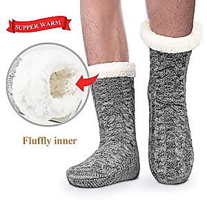 SIMIYA Mens Warm Fleece Lined Winter Soft Non Slip Socks Christmas Gift Mens Slipper Socks(Grey), Medium