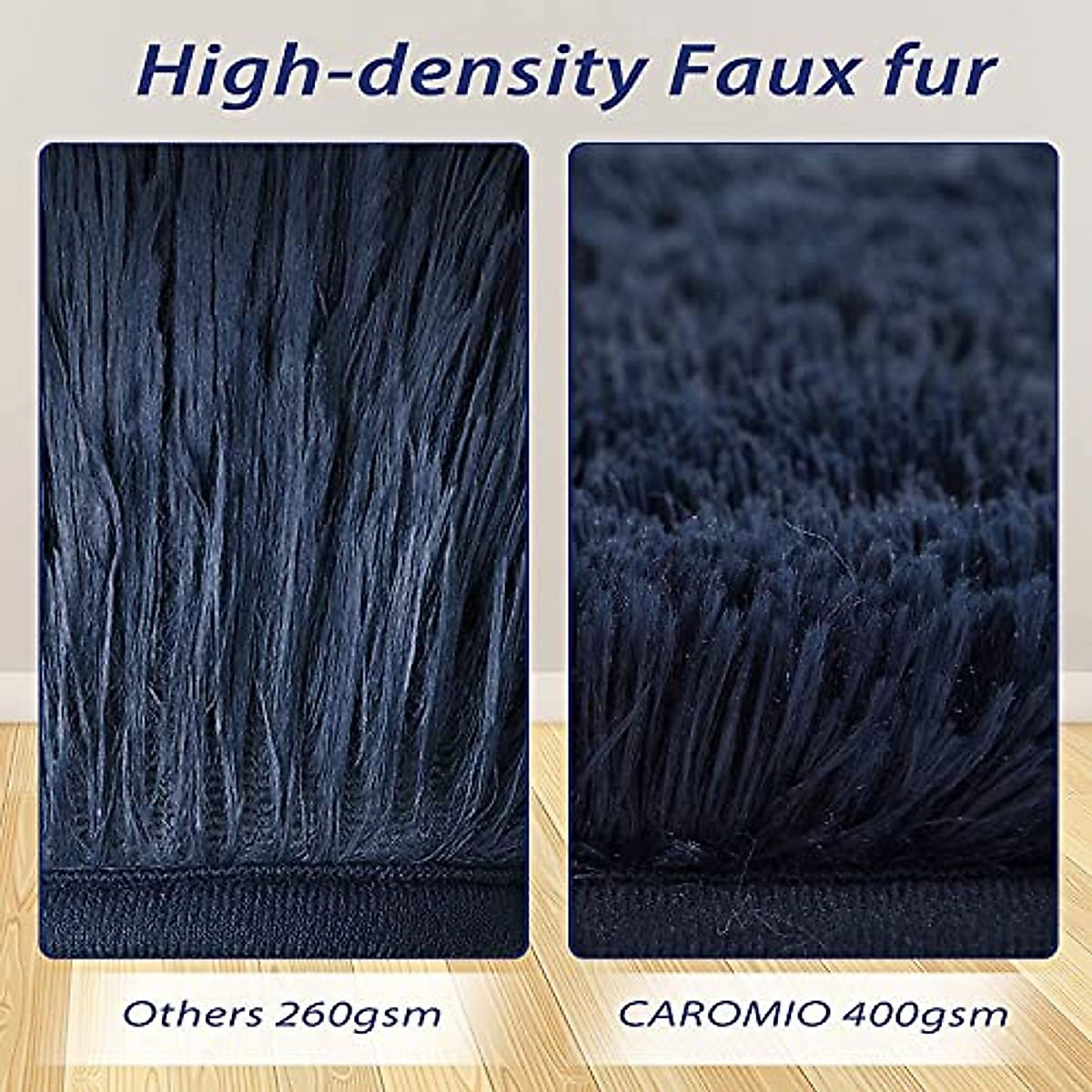 CAROMIO Navy Fluffy Round Rug, Fluffy Faux Fur Circle Rug 4x4 Feet for Kids Room, Furry Carpet for Teen Girls Room Shaggy Circular Rug for Nursery Room Fuzzy Plush Rug for Dorm