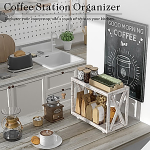 Tikea Bathroom Organizer Countertop, 2-Tier Bathroom Tray, Rustic Wood Vanity Organizer, Cosmetics Skincare Perfume Storage, for Kitchen, Bathroom, Dresser, Counter Decor (White)