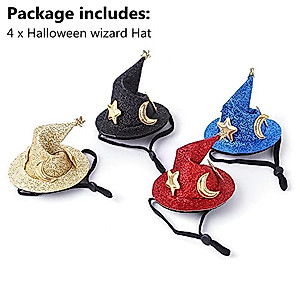 4 Pack Small Animal Halloween Wizard Hat with Elastic Chin Strap for Hamster Bearded Dragon Chinchilla Ferret Guinea Pig Cosplay Party Dress up Apparel Outfit (4 Pack)