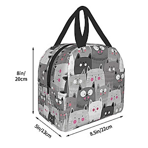 Duduho Cute Grey Cats Kitten Lunch Bag Compact Tote Bag Reusable Lunch Box Container For Women Men School Office Work