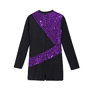 Kvysinly Girl's One Piece Sparkle Long Sleeve Gymnastics Leotards with Shorts Unitard Jumpsuit Biketard Dancewear Purple 6 Years