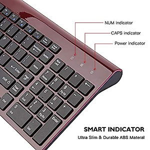Wireless Keyboard and Mouse Combo, cimetech Compact Full Size Wireless Keyboard and Mouse Set 2.4G Ultra-Thin Sleek Design for Windows, Computer, Desktop, PC, Notebook - (Wine red)