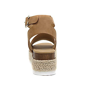 Soda Topic Open Toe Buckle Ankle Strap Espadrilles Flatform Wedge Casual Sandal (10, Tan)