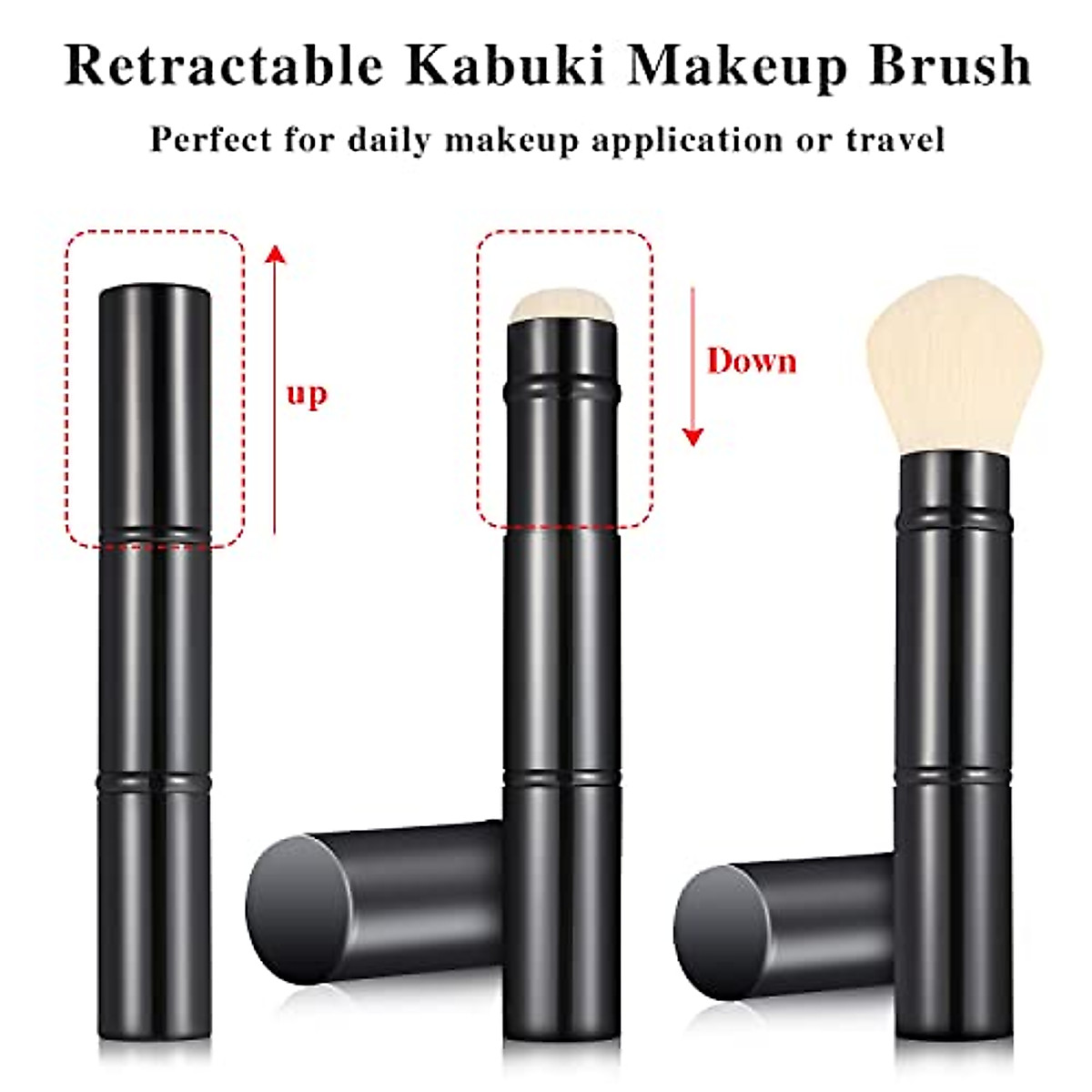 Falliny Dual Retractable Kabuki Makeup Brushes, Travel Face Blush Powder Brush, Double-Ended Foundation Concealer Brush with Cap for Blush, Bronzer, Buffing, Highlighter, Flawless Powder Cosmetics