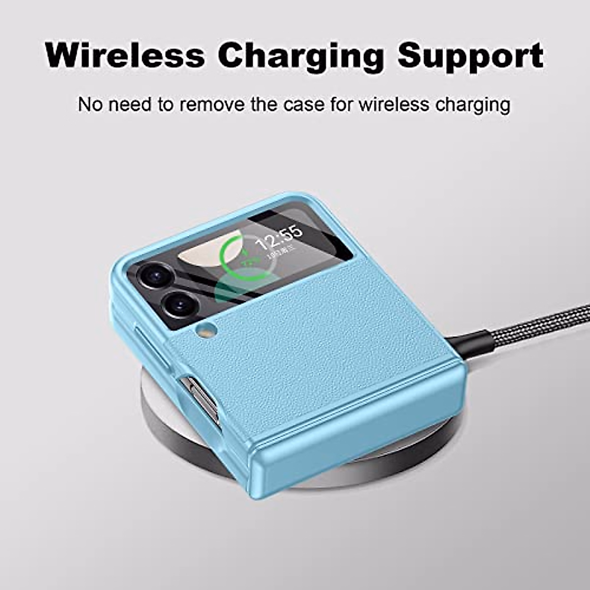 for Samsung Z Flip 4 Leather Case: Spring Hinge Protection & Camera Lens Protector Metal Volume Key Protective Slim Thin Shockproof Phone Case for Galaxy Z-Flip4 5G (Blue)