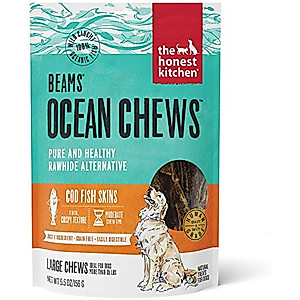 The Honest Kitchen (3 Pack) Cod Ocean Chews Grain Free Dog Chew Treats – Natural Human Grade Dehydrated Fish Skins (5.5 oz Each) with 10ct Pet Faves Wipes