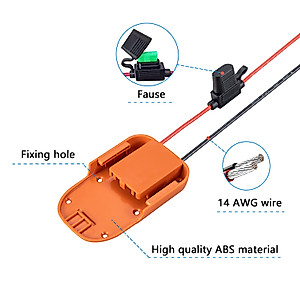 Power Wheel Adapter for Ridgid AEG 18V Hyper li-ion Battery with Fuse & Wire terminals, Power Connector for Rc Car, 14 Gauge Robotics, Rc Truck, DIY use, Work for Rigid L1815R B1820R L1830R Battery