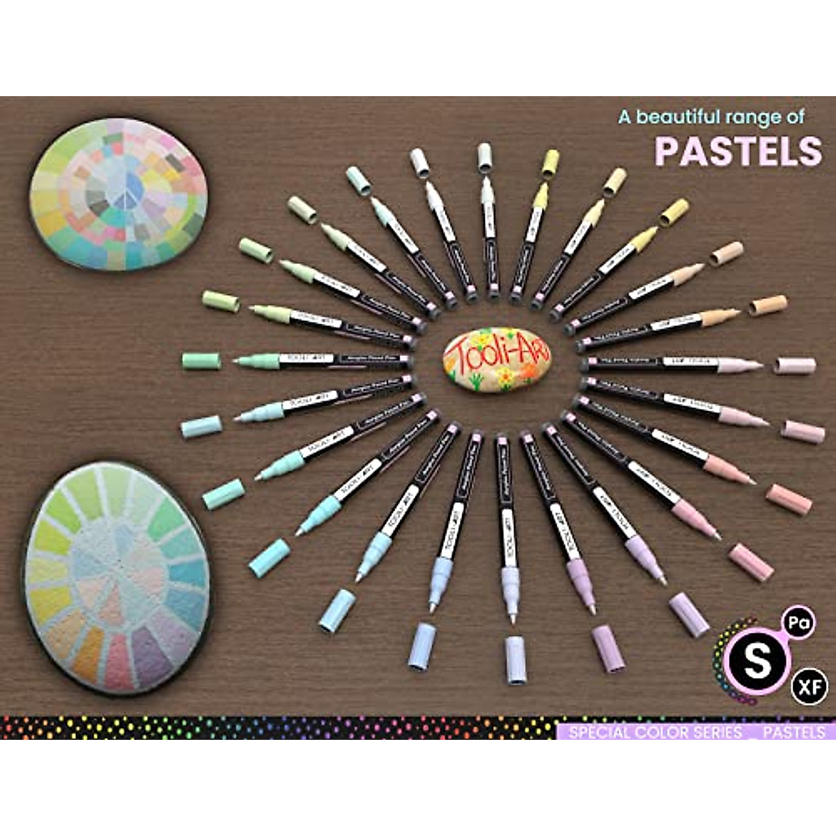 TOOLI-ART Acrylic Paint Markers Paint Pens Special Colors Set For Rock Painting, Canvas, Fabric, Glass, Mugs, Wood, Ceramics, Plastic, Multi-Surface. Non Toxic, Water-based (PASTEL)