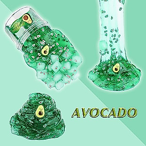 JAiiMen Slime Kit - 3 Pack Jelly Cube Clear Crunchy Slime with Avocado, Honeycomb and Lavender Bear Charms, Preppy and Aesthetic Stuff, Cute Stress Toys and Cool Birthday Gifts for Girls and Boys