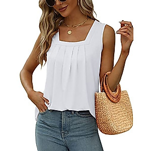 Aokosor Sleeveless Tops for Women Square Neck Flowy Tank Tops Loose Fit White L