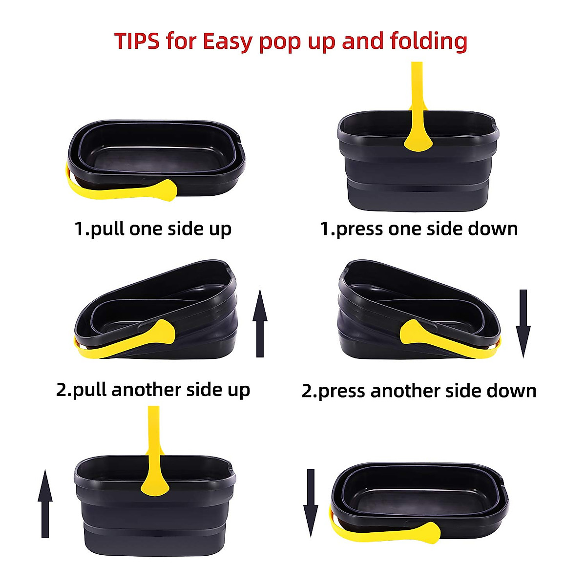 Yocada Collapsible Plastic Bucket Mop Bucket and Sponge Mop Kit Home Commercial Tile Floor Bathroom Garage Cleaning with Total 2 Sponge Heads Telescopic 42.5-52 Inches Easily Dry Wringing Yellow