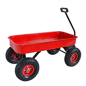 Heavy Duty Kid Wagons for Kids All Terrain Wagon Removable Wooden Wagons, Folding Wagons for Kids Gift, Christmas, Halloween, Back to School (Red)