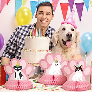 Ferraycle 8 Pcs Dog Themed Party Table Decorations Pink Dog 3D Honeycomb Centerpieces Dog Birthday Party Supplies Dog Centerpieces Decorations for Puppy Paw Print Birthday Supplies Baby Shower