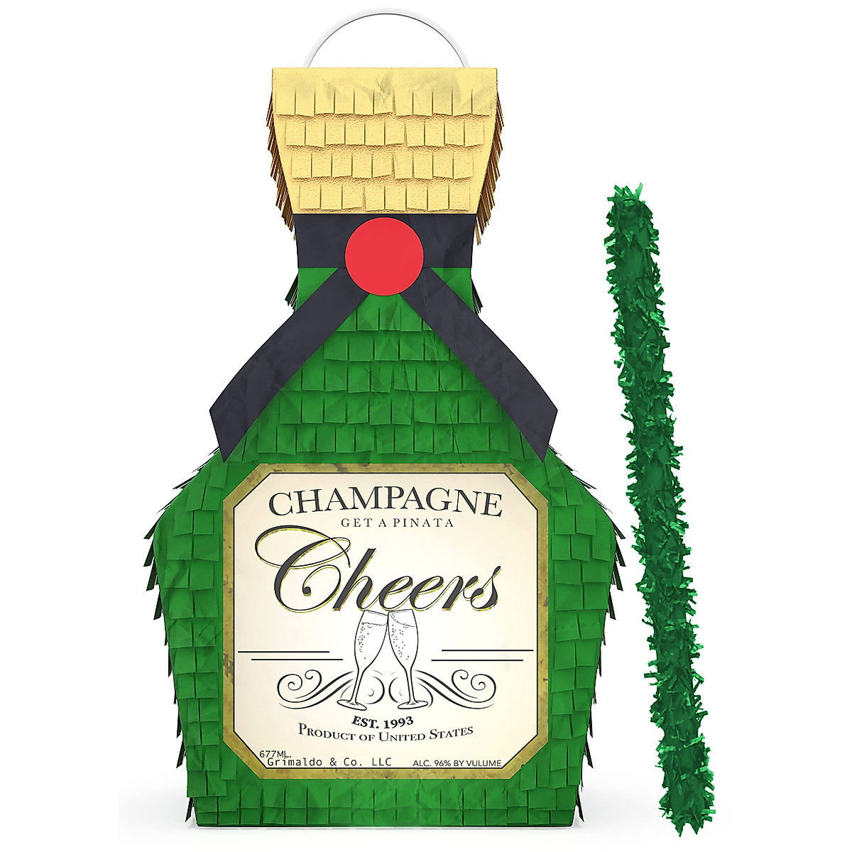 Champagne Piñata with Stick, 17X10 inches, Perfect for New Years 21st Birthday Decorations, Graduation, and Wedding Props. Fits party favor