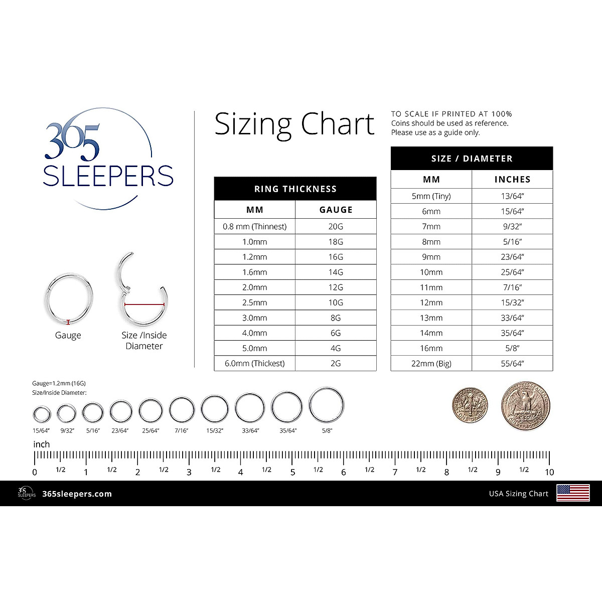 365 SLEEPERS 2 Pieces Titanium 16G Hinged Hoop Segment Septum Cartilage Helix Tragus Nose Ring Unisex Sleeper Earrings 6mm - 16mm