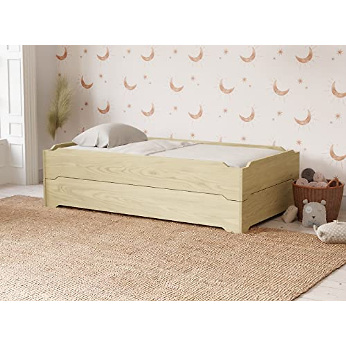 Stackable Beds - Set of Two - Twin Over Twin Wooden Bed Floorbed Frame Unfinished -Easy to Assemble Solid Pine Wooden Bed Frame