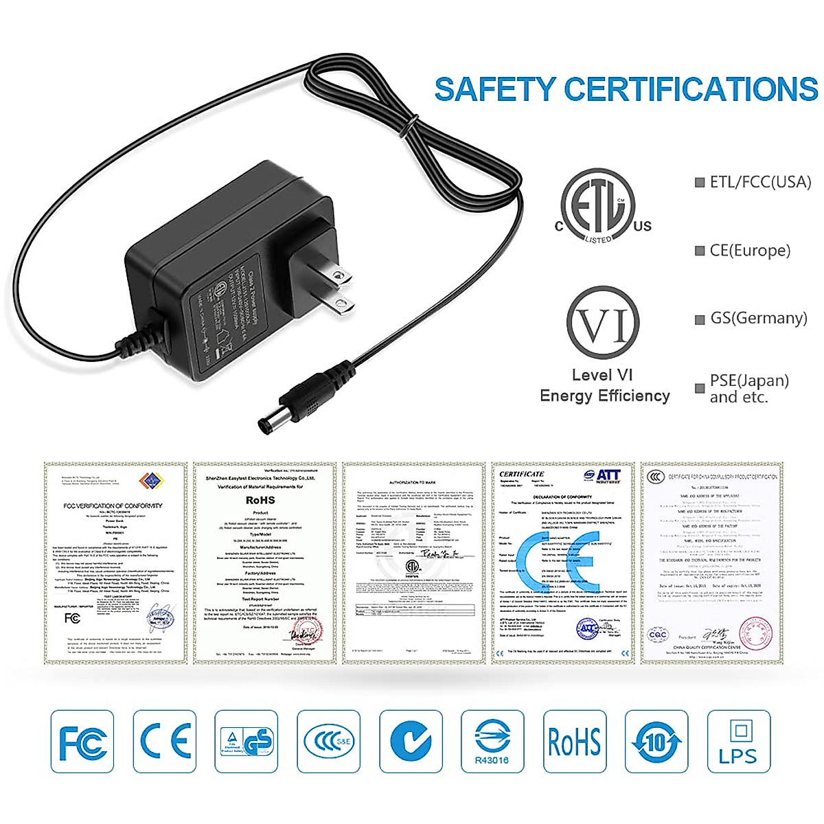SHNITPWR 12V 1A DC Power Supply ETL Listed AC to DC Adapter Converter 1000mA 12W Transformer 100V~240V AC in 5.5x2.1mm Tip for CCTV WiFi IP Camera Player Router, Level VI Energy Efficiency, 2 Pack