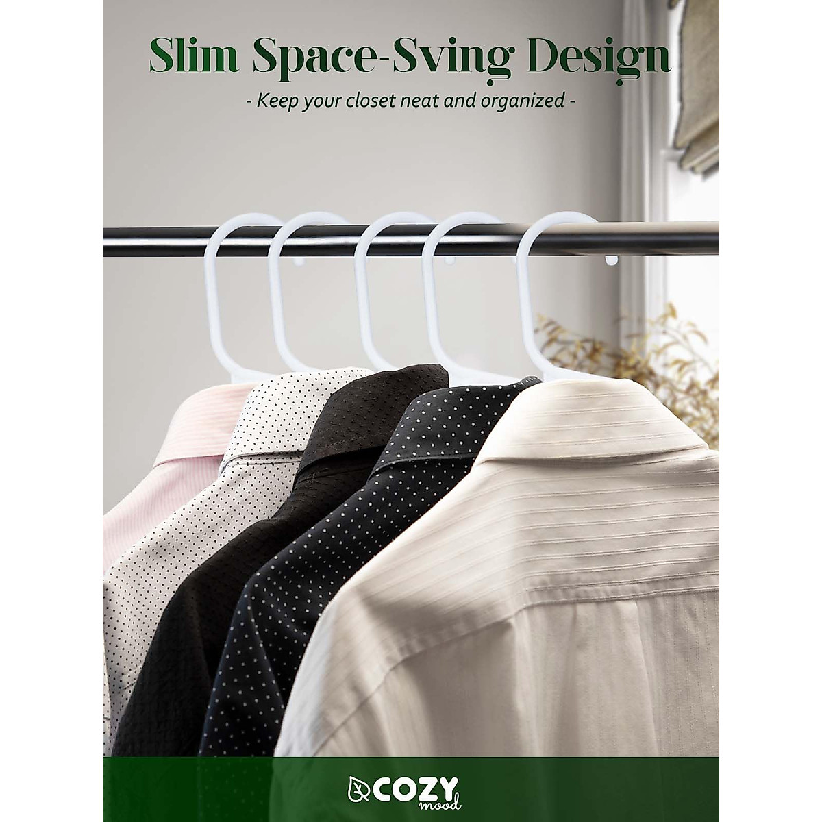 Cozymood Plastic Notched Hangers 20 Pack, Space Saving Tubular Clothes Hangers White, Slim Non-Slip Heavy Duty Plastic Hangers for Everyday Use, Standard Closet Hanger for Shirts, Coats, Dress, Skirts