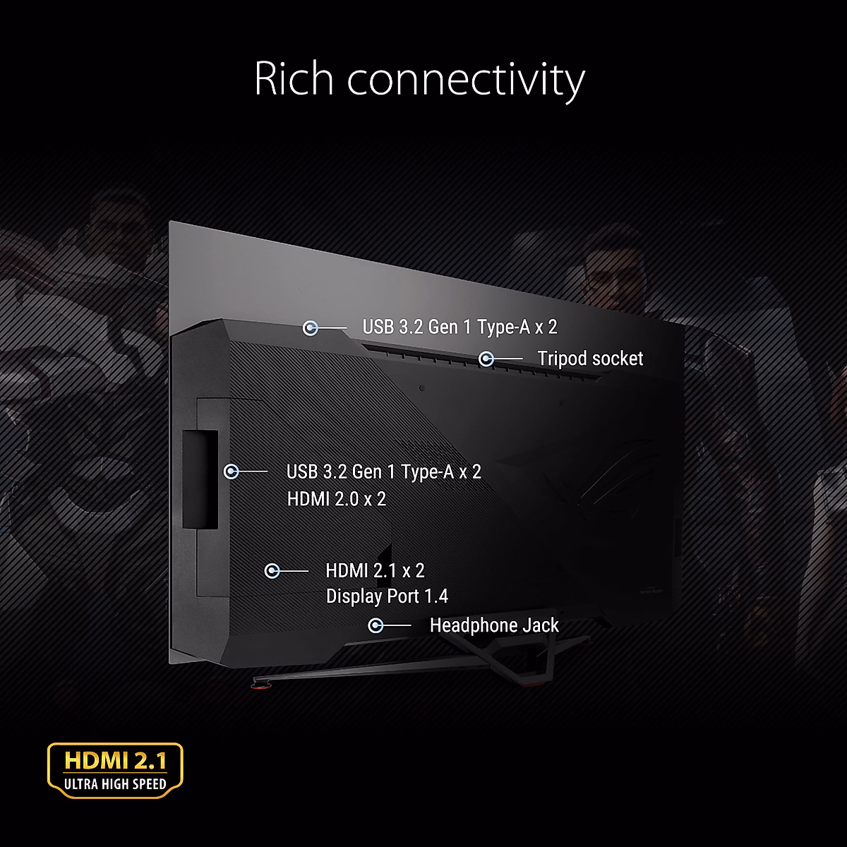 ASUS ROG Swift 47.5” 4K OLED Gaming Monitor (PG48UQ)- UHD (3840 x 2160), 138Hz, 0.1ms, HDMI 2.1, True 10 bit, DCI-P3 98%, G-SYNC Compatible, DisplayPort, USB, Console Ready, Remote Control, Anti-Glare