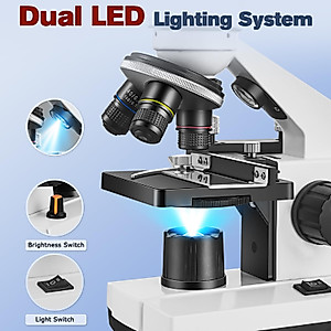 Temery Microscope for Adults Kids Students, 40X-2000X Microscope for Beginners, Biological Microscope Kit with Phone Holder, 10pcs Specimen Slides, 20 Pcs Slides & 100pcs Coverslips, Storage Bag