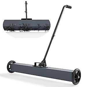 Rolling Magnetic Sweeper 24-inch with Wheels, Push-Type Magnetic Pick-Up Sweeper Quick Release Latch 24-inch Large Magnet Pickup Lawn Sweeper with Telescoping Handle Magnetic Pickup Tools