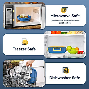 PEDECO Bento Box for Kids Stainless Steel - 3-Compartment - Complete Lunch Set with Portable Utensil - Ideal for Children Under 10 Years Old - Dishwasher Safe & BPA-Free(Blue)