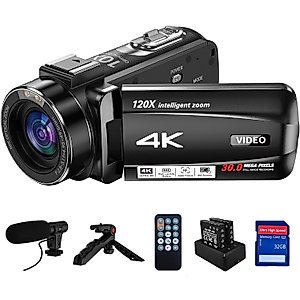4K Video Camera Camcorder 10X Optical Zoom 120X Intelligent Zoom, 30MP 24FPS Auto Focus Vlogging Camera 3.0" IPS Touch Screen Digital Camera with Microphone, Tripod, Remote Control, 32G SD Card