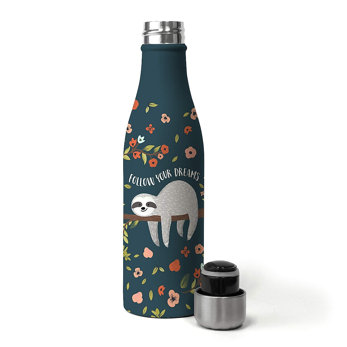 Studio Oh! 17 oz. Insulated Stainless Steel Water Bottle Available in 9 Designs, Follow Your Dreams Sloth