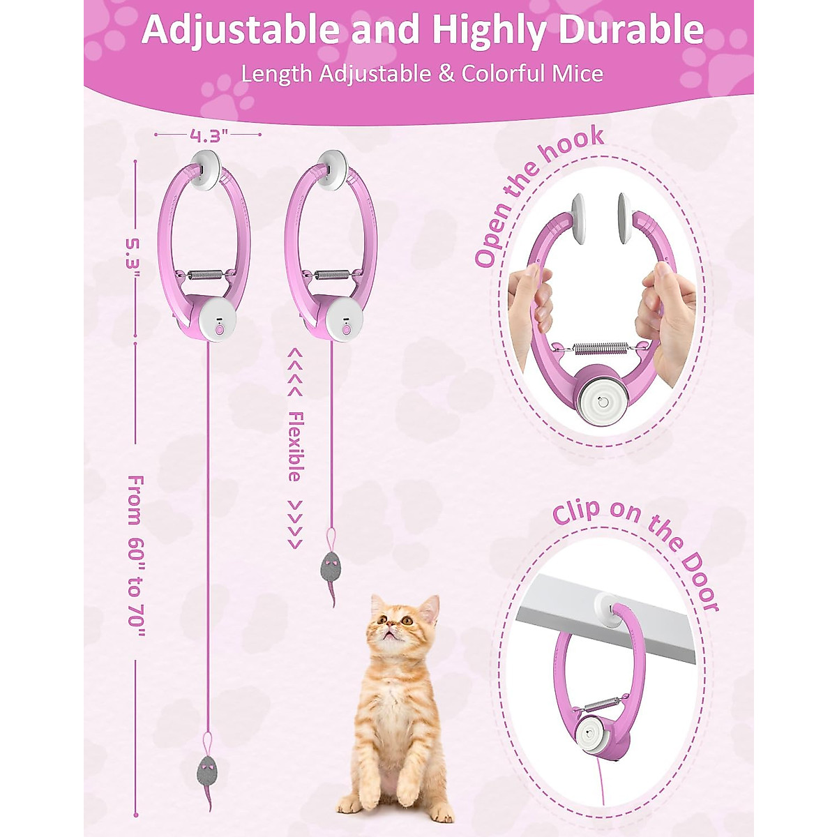 Cat Toys, Hanging Automatic Interactive Cat Toy, Colorful Bouncing Mice, Extra Long Elastic Rope, Motion Activated Rechargeable Cat Feathers Toys, Interactive Cat Toys for Indoor Cats/Kittens