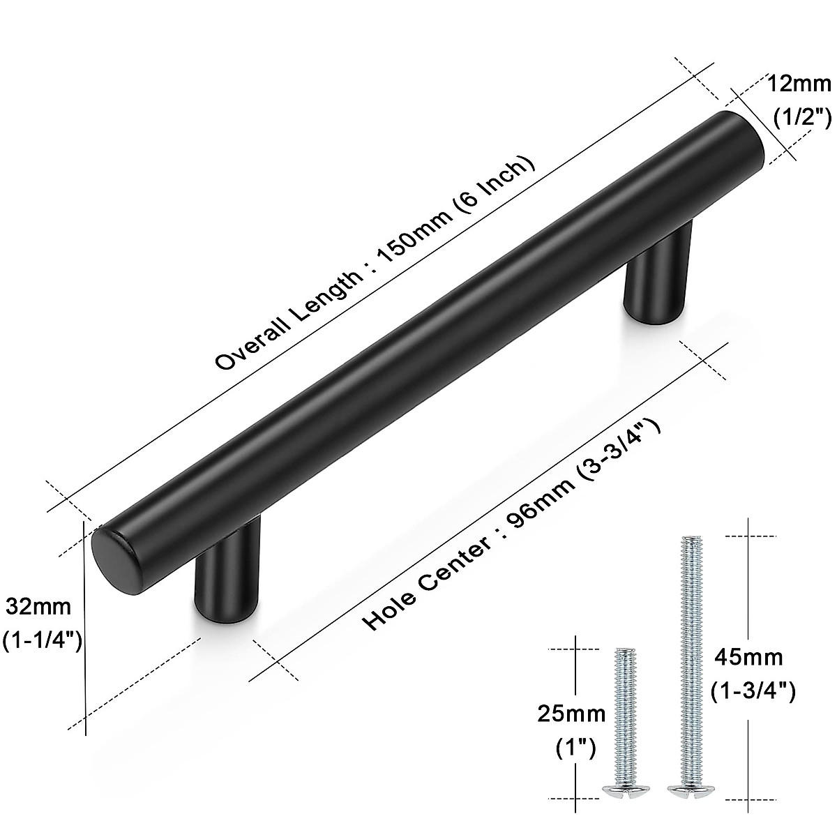 Probrico (10 Pack Flat Black Cabinet Handles, 3-3/4 Inch Hole Centers Modern Cabinet Hardware Cupboard Pull Kitchen Cabinet T Bar Handle Dresser Pulls, 6 Inch Total Length