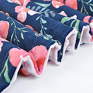 HOMRITAR Baby Blanket for Girls Super Soft Double Layer Minky with Dotted Backing, Elegant Receiving Blanket with Pink Floral Multicolor Printed Blanket 30 x 40 Inch(75x100cm), Navy Blue