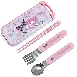 Kitty Cat Fork and Spoon Chopsticks Set, Kitty Cat Travel Stainless steel Reusable Utensils Silverware with Case, Kitty Cat Travel Camping Cutlery Set (FS Me&Ku)
