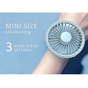 Aquatrend Personal Mini Wrist Fan,3 Speed Pocket Fan with Adjustable Wristband,Protable USB Rechargeable Watch Fan for Indoor And Outdoor (Blue)