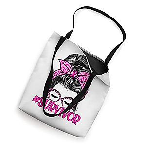Survivor Messy Bun Glasses Leopard Pink Breast Cancer Tote Bag
