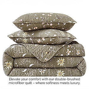 Southshore Fine Living, Inc. Oversized Queen Size Quilt Bedding Set, All Season Lightweight Bedspread, Boho Coverlet Full Size, Floral Bedding 3-Piece Set with Two Matching Shams, Full/Queen, Brown