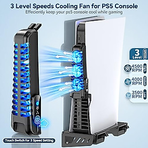 PS5 Wall Mount Kit with Charging and Cooling Fan, PS5 Floating Shelf Wall Mount Stand for PS5 Console, PS5 Controller Wall Mount Charger Accessories with PS5 Cooling Station,Headset Holder