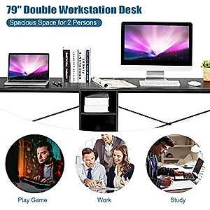 Tangkula 2 Person Computer Desk, 79 Inch Double Workstation Desk with Storage Cubes and Adjustable Foot Pads, Extra Large & Sturdy Writing Table for Home and Office (Black)
