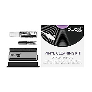 Blucoil Cleaning Kit for Turntable Stylus, LP and Vinyl Records - Anti-Static Carbon Fiber Brush, Velvet Record Cleaning Brush Stand 30ml Vinyl Record-Cleaning Solution 3.5ml Stylus Cleaner Fluid