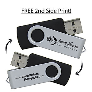 8GB Custom USB Flash Drives Personalized with Your Logo - for Promotional Use - Swivel - Black Body/Silver Clip - 100 Pack