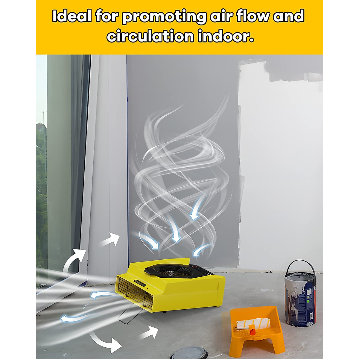 AlorAir 4 Pack Zeus 900 Air Mover Commercial Blower for Carpets, Walls, Plumbing Use, Variable Speed Floor Blower Fan, 950 CFM with 1.8 Amps, Circuit Breaker Protection, on-Board Duplex GFCI, Yellow