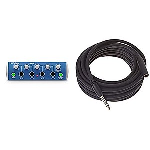 PreSonus HP4 4-Channel Compact Headphone Amplifier & Pig Hog PHX14-25 1/4" TRSF to 1/4" TRSM Headphone Extension Cable, 25 Feet