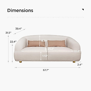 Acanva Modern Barrel Back T-Shaped Seat Cushion Design Living Room Sofa, 69" W Loveseat, Cream