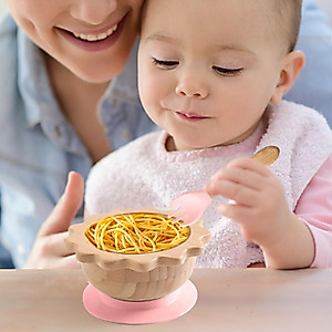 Bamboo Suction Plates Bowls Set for Baby Toddler Divided Platter Food bowl with Silicone Fork & Spoon All-Natural Baby Feeding Set for Baby-Led Weaning, Non-Slip Design
