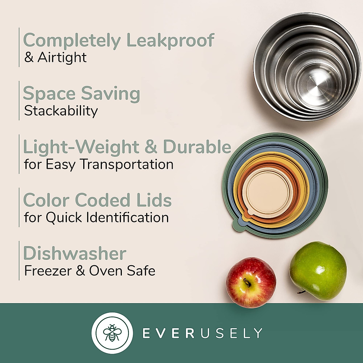Everusely Stainless Steel Containers with Lids Ultimate Lunch Bundle (Muted Rainbow)