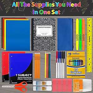 Trail maker Bulk Elementary School Supply Kits, 12 Packs of 45 Piece Wholesale School Supplies for Kids Includes Folders Notebooks Pencils Pens and Much More!