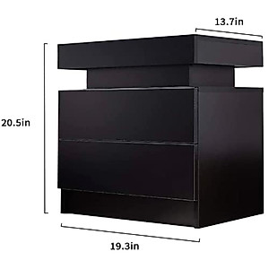i-aplus Bedside Table with 2 Drawers, LED Nightstand Wooden Cabinet Unit with Lights for Bedroom, Living Room, Black
