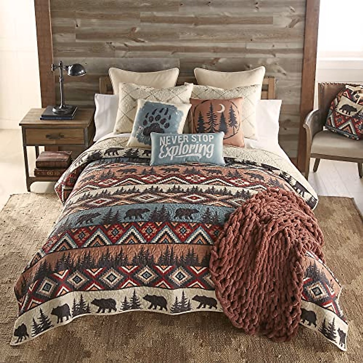 Donna Sharp Throw Pillow - Bear Totem Lodge Decorative Throw Pillow with Tree Pattern - Square