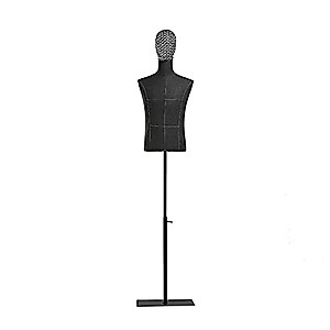 Dressmaker's Dummy Black Man Mannequin Torso with Metal Head & Flexible arms , Dress Code Clothing Display Dummy , Adjustable Height: 135-200cm (Without Arms )