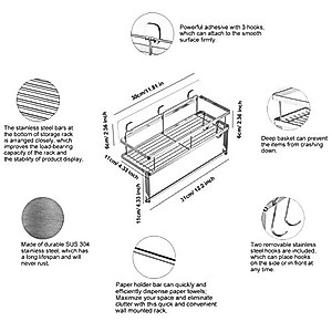 ESOW Paper Towel Holder with Shelf Storage, Adhesive Wall Mount 2-in-1 Basket Organizer for Kitchen & Bathroom, Durable Metal Wire Design, Stainless Steel 304 Brushed Nickel Finish